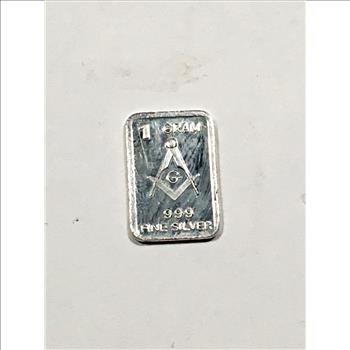 1 Gram .999 Fine Silver Bar*Masonic Symbol | Property Room