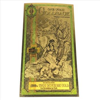 1 Utah Goldback*1/1000 Troy Ounce of 24K Gold*For Circulation in Utah ...