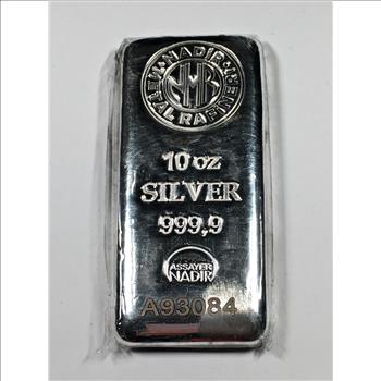 10 Troy oz .999 Fine Nadir Metal Refinery Silver Bar w/Serial Numbered ...