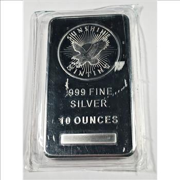 10 Troy oz .999 Fine Sunshine Minting Silver Bar | Property Room