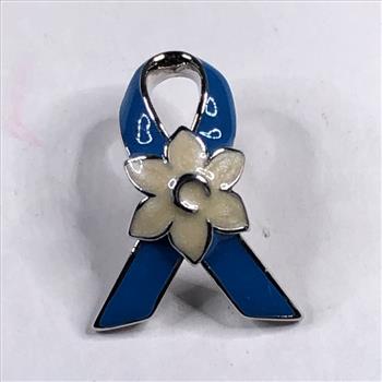 1.5" Tie Tack Back Blue Ribbon and Flower Colon Cancer Awareness Pin ...