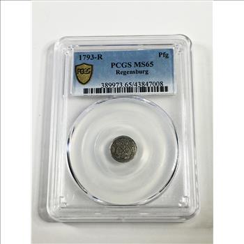 1793-R German State Regensburg Silver Pfennig*Graded MS65 by PCGS*Gold ...