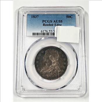 1837 Silver Capped Bust Half Dollar*Graded AU55 Reeded Edge by PCGS | Property Room