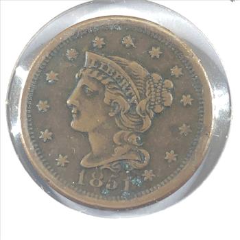 1851 Braided Hair Large Cent*LIBERTY Fully Visible | Property Room
