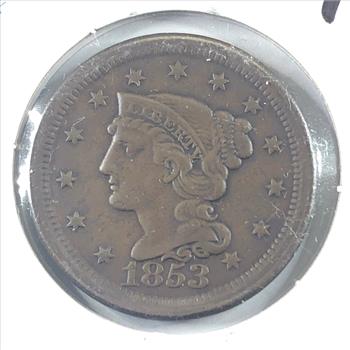 1853 Braided Hair Large Cent*LIBERTY Fully Visible | Property Room