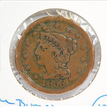1853 Braided Hair Large Cent*LIBERTY Fully Visible*Rim Bumps | Property Room