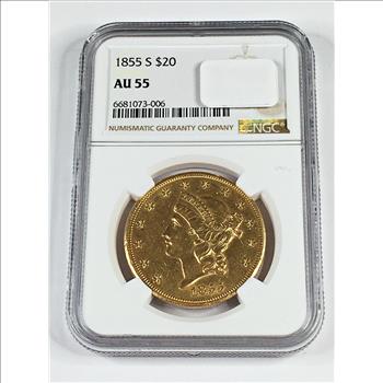 1855-S Gold Liberty Head $20 Double Eagle*Graded AU55 by NGC | Property Room