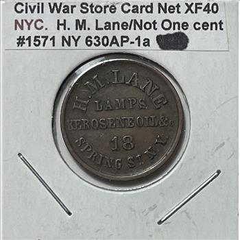 1861-1865 Civil War Store Card Token - H.M. Lane New York - Lamps ...