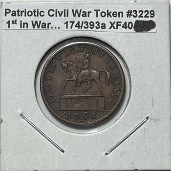 1863 Patriotic Civil War Token - First in War, First in Peace - Union ...