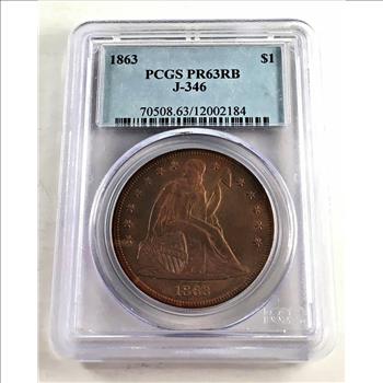 1863 Seated Liberty Proof Pattern Dollar*Graded PR63 RB J-346 by PCGS ...