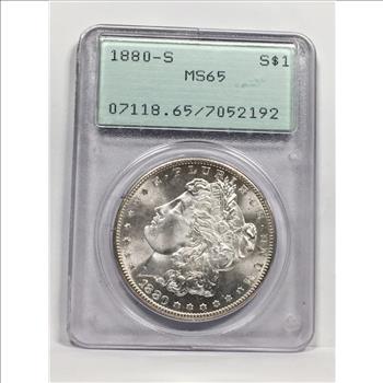 1880-S Morgan Silver Dollar*Graded MS65 by PCGS*Vintage Rattler Holder ...