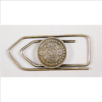 1886 Bolivia Silver 5 Cent Coin Welded on a Heavy Wire Money Clip ...