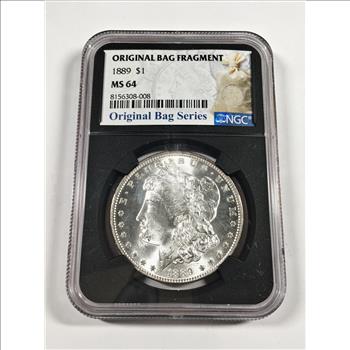 1889 Morgan Silver Dollar*Graded MS64 by NGC*Contains Original Bag Fragment | Property Room