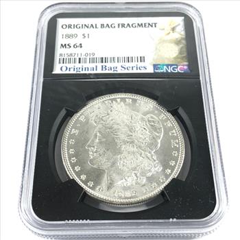 1889 Morgan Silver Dollar*Original Bag Fragment*Graded MS64 by NGC | Property Room