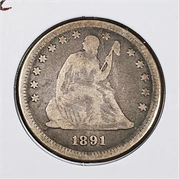 1891 Silver Seated Liberty Quarter | Property Room