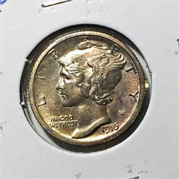 1916-S Silver Mercury Head Dime*High Grade*Rainbow Tone | Property Room