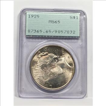 1925 Peace Silver Dollar*Graded MS65 by PCGS*Vintage Rattler Holder ...