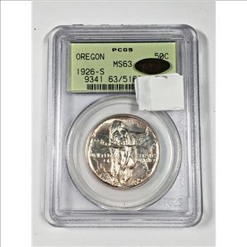 1926-S 50c "Oregon" Commerative MS63 Graded by PCGS in Old Green Holder ...