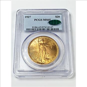 1927 Gold St. Gaudens $20 Double Eagle*Graded MS65 by PCGS*Green CAC ...