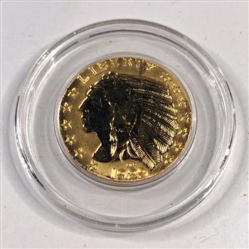 1929 24K Gold Layered $5 Indian Chief Replica*1" Proof*In Protective ...
