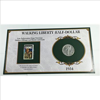 1934-S Silver Walking Liberty Half Dollar*On 5" x 9" Story Board with ...