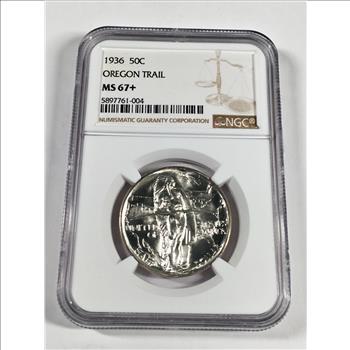 1936 Silver Oregon Trail Commemorative Half Dollar*Graded MS67+ by NGC | Property Room