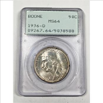 1936-D Daniel Boone Bicentennial Commemorative Silver 50c*Graded MS64 ...