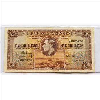 1937 Bermuda Five Shillings Bank Note - Crisp Paper | Property Room