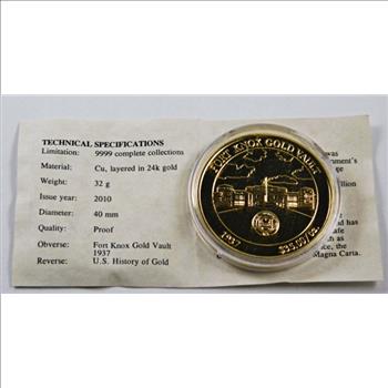 1937 Fort Knox Gold Vault Commemorative*24K Gold Layered*40mm Proof*In ...