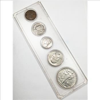 1942 Silver Coin Set*Walking Liberty Half, Washington Quarter, Mercury ...