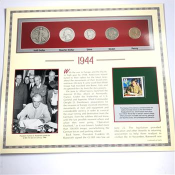 1944 Silver Year Set; 50c, 25, 10, 5c and 1c*Plus 33c Commemorative ...