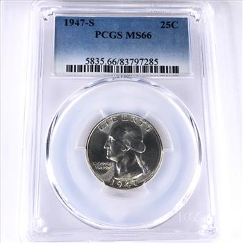 1947-S Silver Washington Quarter*Graded MS66 by PCGG | Property Room
