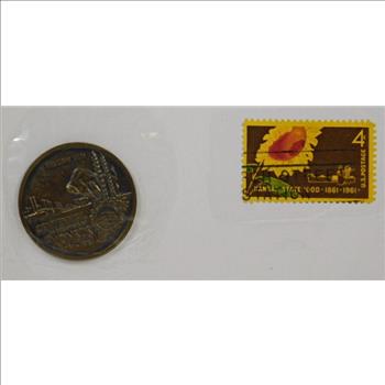 1961 Postage Stamp and Medallion Commemorating the Centennial Statehood ...