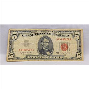 1963 Red Seal 5 Dollar Note | Property Room