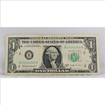 1963B $1 Joseph Barr Federal Reserve Note w/Fancy Serial #14041041 ...