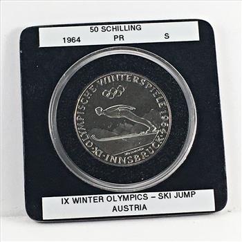 1964 Austria Proof Silver 50 Schillings-IX Winter Olympics-Ski Jump ...