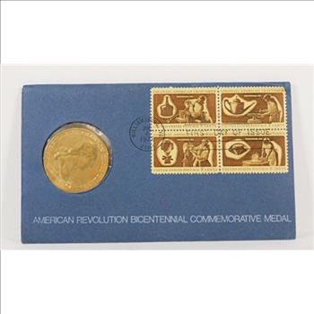 1972 Bicentennial First Day Cover*Four 8c Stamps*Bronze Medallion ...