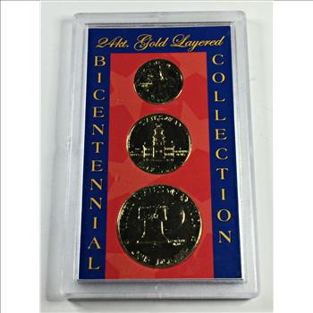 1976 24K Gold Layered US Bicentennial Coin Collection*Eisenhower Dollar, Kennedy Half Dollar and ...