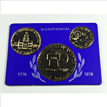 1976 24K Gold Layered US Bicentennial Coin Collection*Eisenhower Dollar, Kennedy Half Dollar and ...