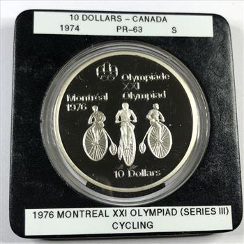 1976 Montreal Proof Silver XXI Olympiad Series $10 Coin*Cycling*In ...