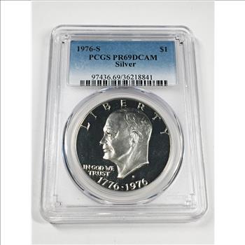 1976-S Proof US Bicentennial Commemorative Eisenhower Silver Dollar*Graded PR69 DCAM by PCGS ...