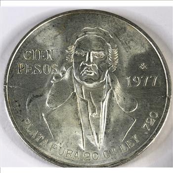 1977 Mexico Silver 100 pesos High grade Uncirculated | Property Room