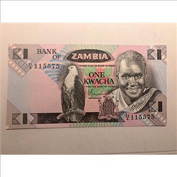1980-1988 Zambia One Kwacha Banknote*Crisp Uncirculated | Property Room