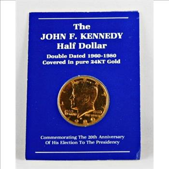 1980-P Kennedy Half Dollar Covered in Pure 24K Gold Commemorating the ...
