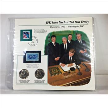 1982-P & D Kennedy Half Dollars and Stamp on Commemorative Story Board ...