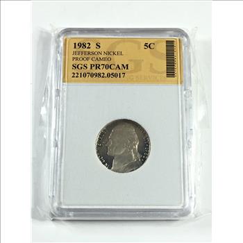 1982-S Proof Jefferson Nickel*Graded PR70 CAM by SGS | Property Room