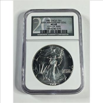 1987 American Silver Eagle*Graded MS68 by NGC*#1270 of 2005*20th ...