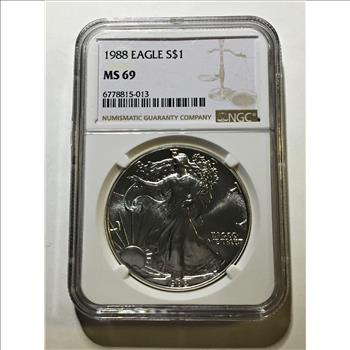 1988 American Silver Eagle*Graded MS69 by NGC*1oz .999 Fine Silver | Property Room