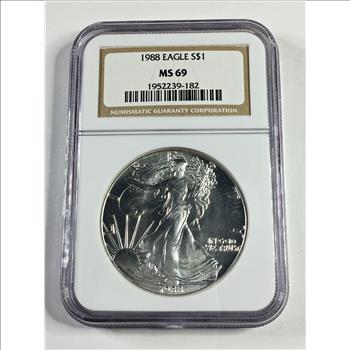 1988 American Silver Eagle*Graded MS69 by NGC*1oz .999 Fine Silver | Property Room
