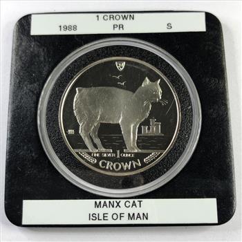 1988 Isle of Man Proof Silver 1 Crown Manx Cat Commemorative Coin*In ...